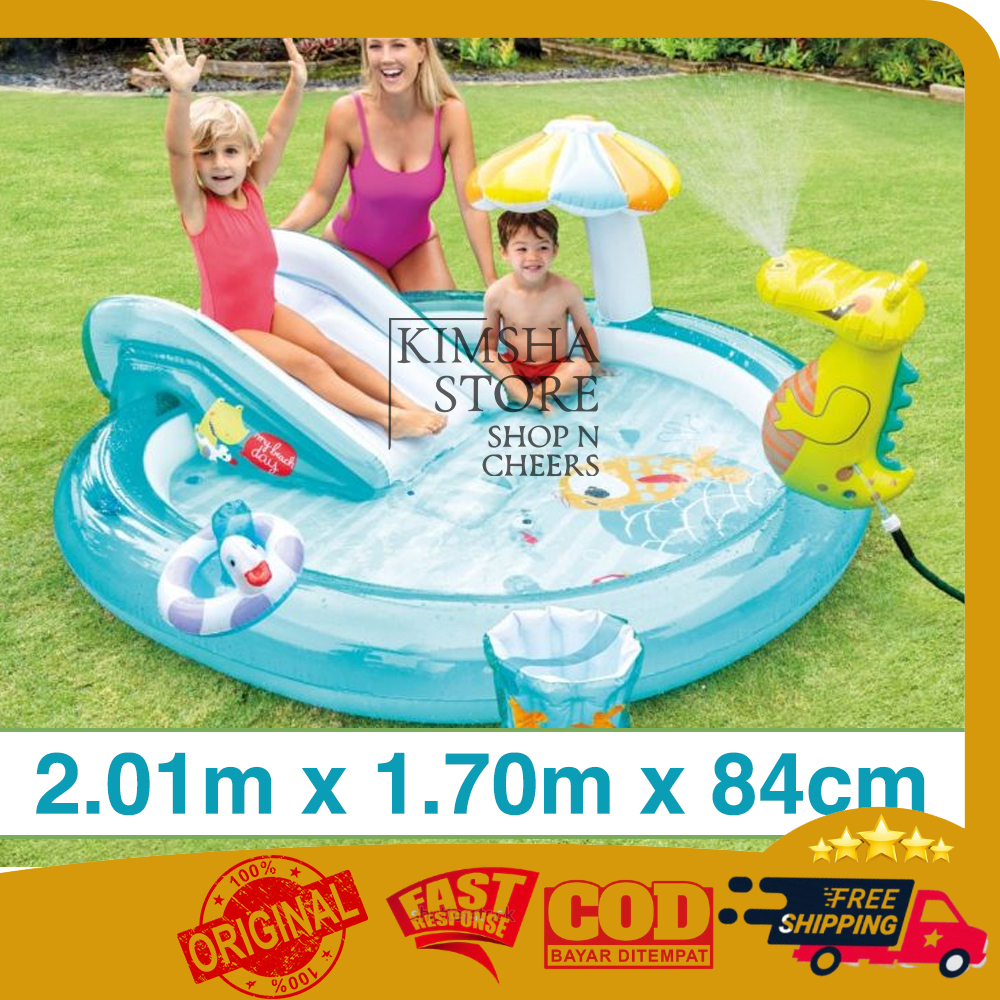 Intex Gator Play Center Swim Pool Children's Rubber Swimming Pool Slide ...