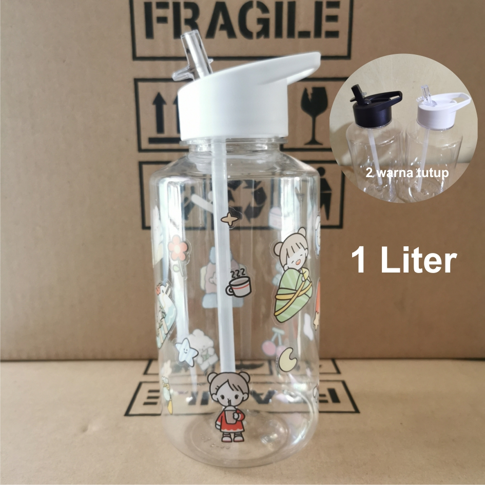 Large Drinking Bottle 1L Straw Tumbler Transparent Plastic 1 Liter ...