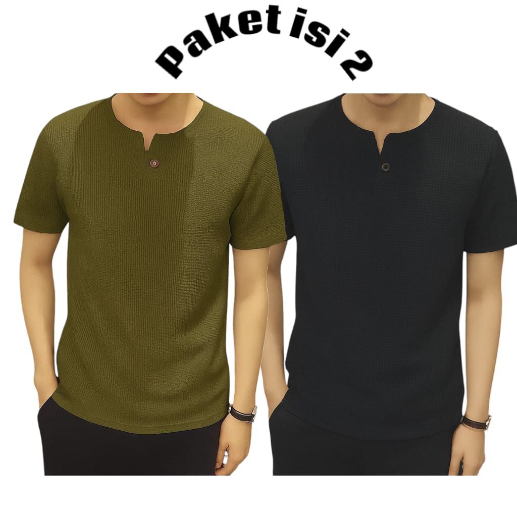 KEMEJA 2 Pcs Package Olive and Black Azza Clothing Men's Short Sleeve ...