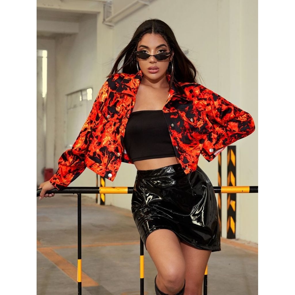 SHEIN flame fire print jacket | Shopee Singapore