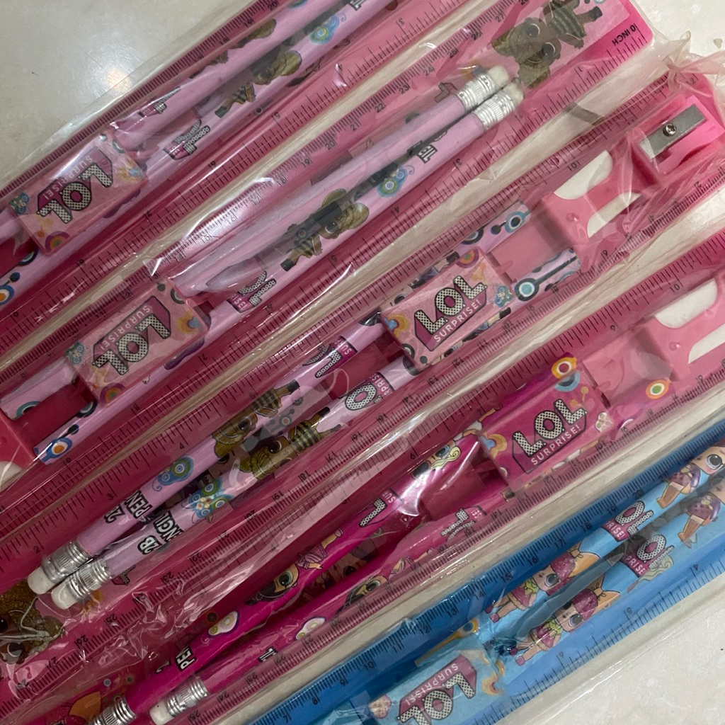 PENCIL SET + LOL CHARACTER RULER pencil stationery set + eraser ...