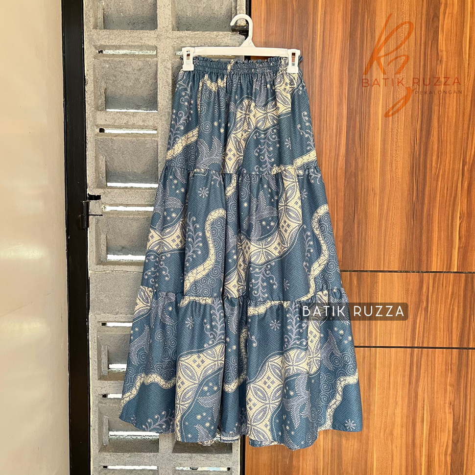 RUZZA Women's Batik Skirt Bottom Ruffle Skirt 3 Layers Korean Style ...