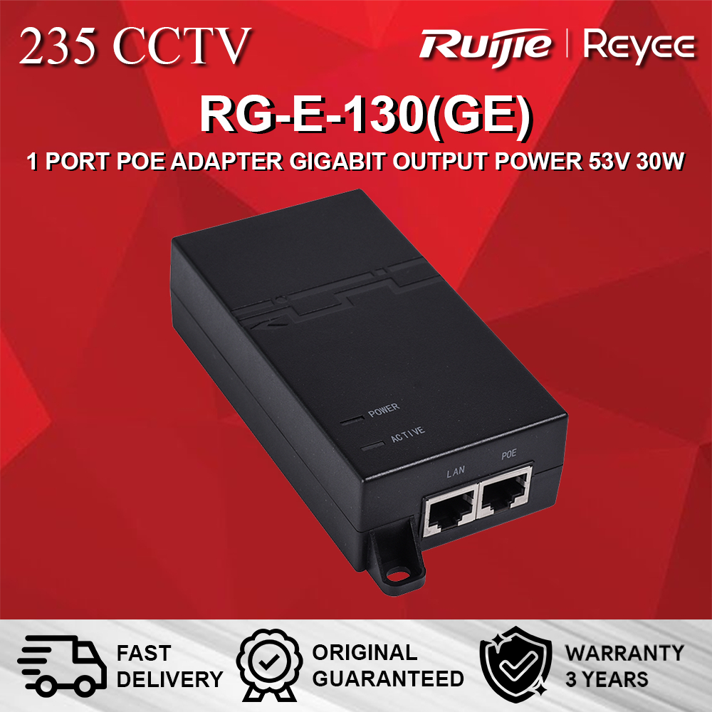 RUIJIE REYEE RG-E-130(GE) 1 PORT POE ADAPTER GIGABIT OUTPUT POWER 53V ...