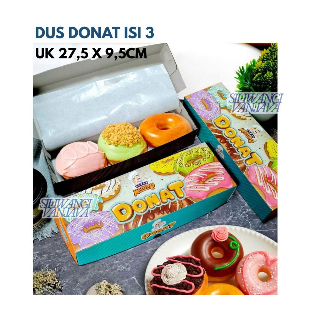 Donut Box Contains 3 Donut Cake Box/ Donut Cake Box 27.5 x 9.5cm 1pcs ...