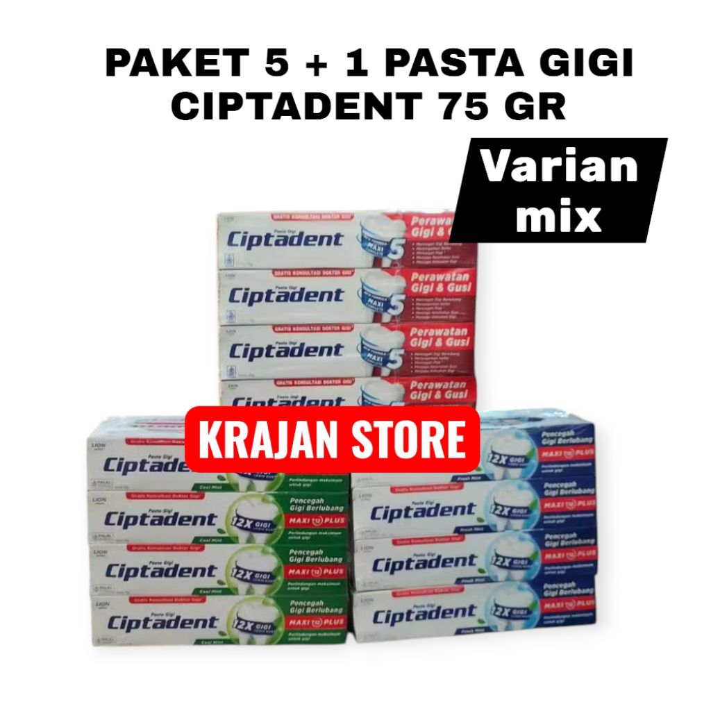 PACKAGE 5+1 CIPTADENT TOOTHPASTE 75 GR | Shopee Singapore