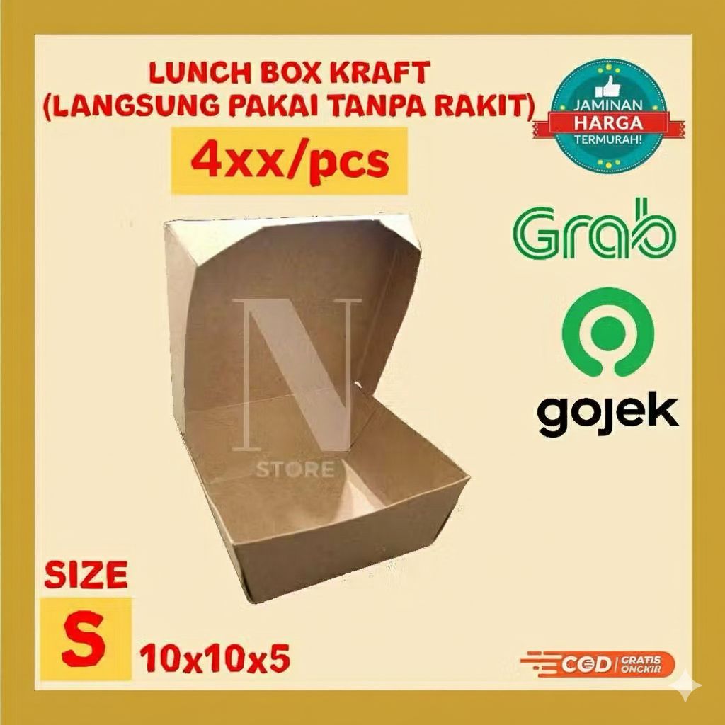 (500 pcs) Paper Lunch Box Forming Ready to Use Kraft Lunch Box/, Ready ...