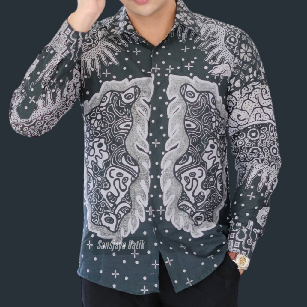 HIJAU KEMEJA KATUN KENCANA BOTTLE GREEN MODERN MEN'S BATIK LONG LEMAN ...