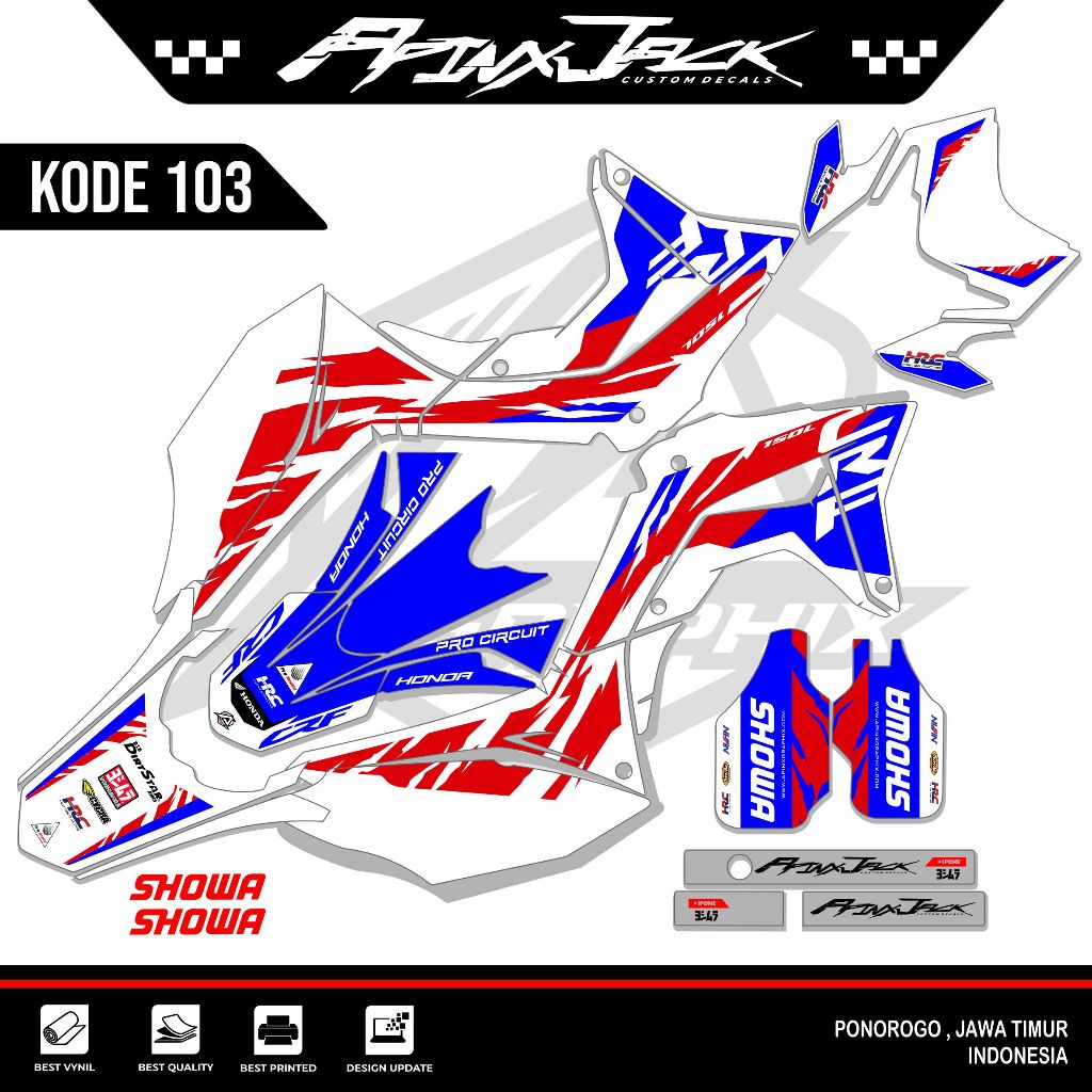 MERAH DECAL CRF RED WHITE/STICKER CRF 150 CODE 103 COOL CRF SUPERMOTO ...