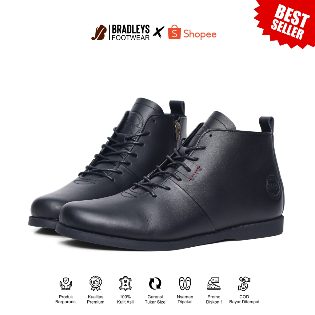 Bradleys Oliver Black - Men's Casual Leather Semi Boots Formal Zipper ...