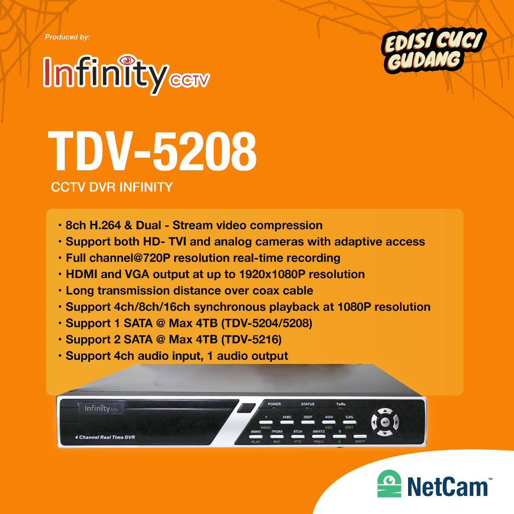 INFINITY DVR TDV-5208 8 CHANNEL 1080P/720P ANALOG RECORDER CCTV (OLD ...