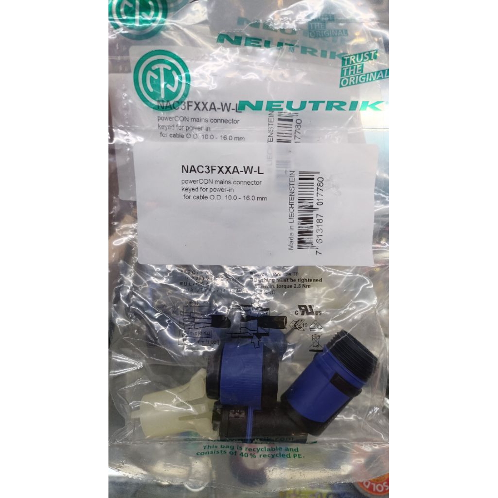 Jack powercon Power speakon Neutrik NAC3FXXA-W-L Original per pcs ...