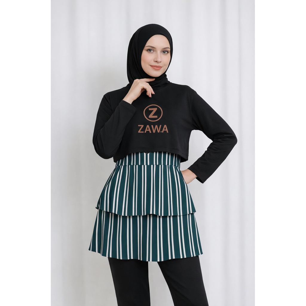 ZAWA Stella Muslimah Swimwear Strip - Sporty Hijab Muslim Swimwear for ...