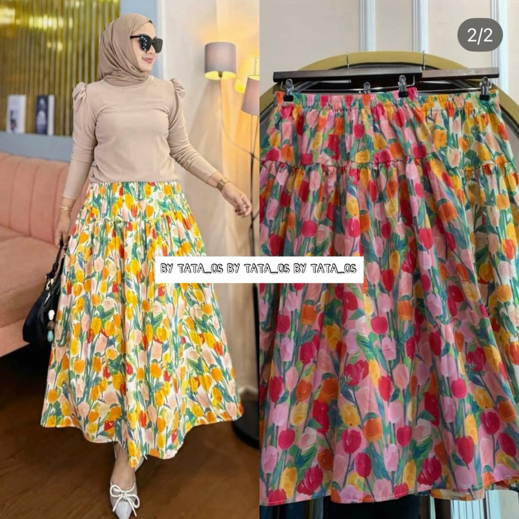 TATAOS BANGKOK TULIP SKIRT LONG FLOWER SKIRT PREMIUM COTTON LINEN ...