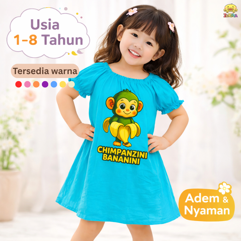 Chimpanzini Bananini Children's Dress 1-8 Years Sleeve Model Zoraya ...
