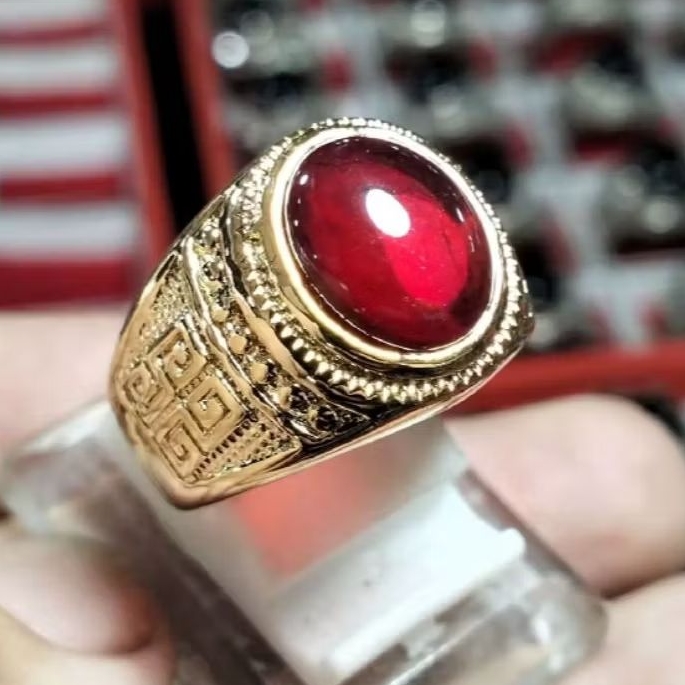 MERAH Siamese red stone ring Top Hq gold titaniumRing | Shopee Singapore