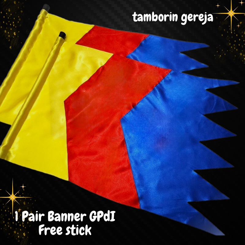 Church Tambourine Banner Complete Set Custom Handle Panji Flag | Shopee ...