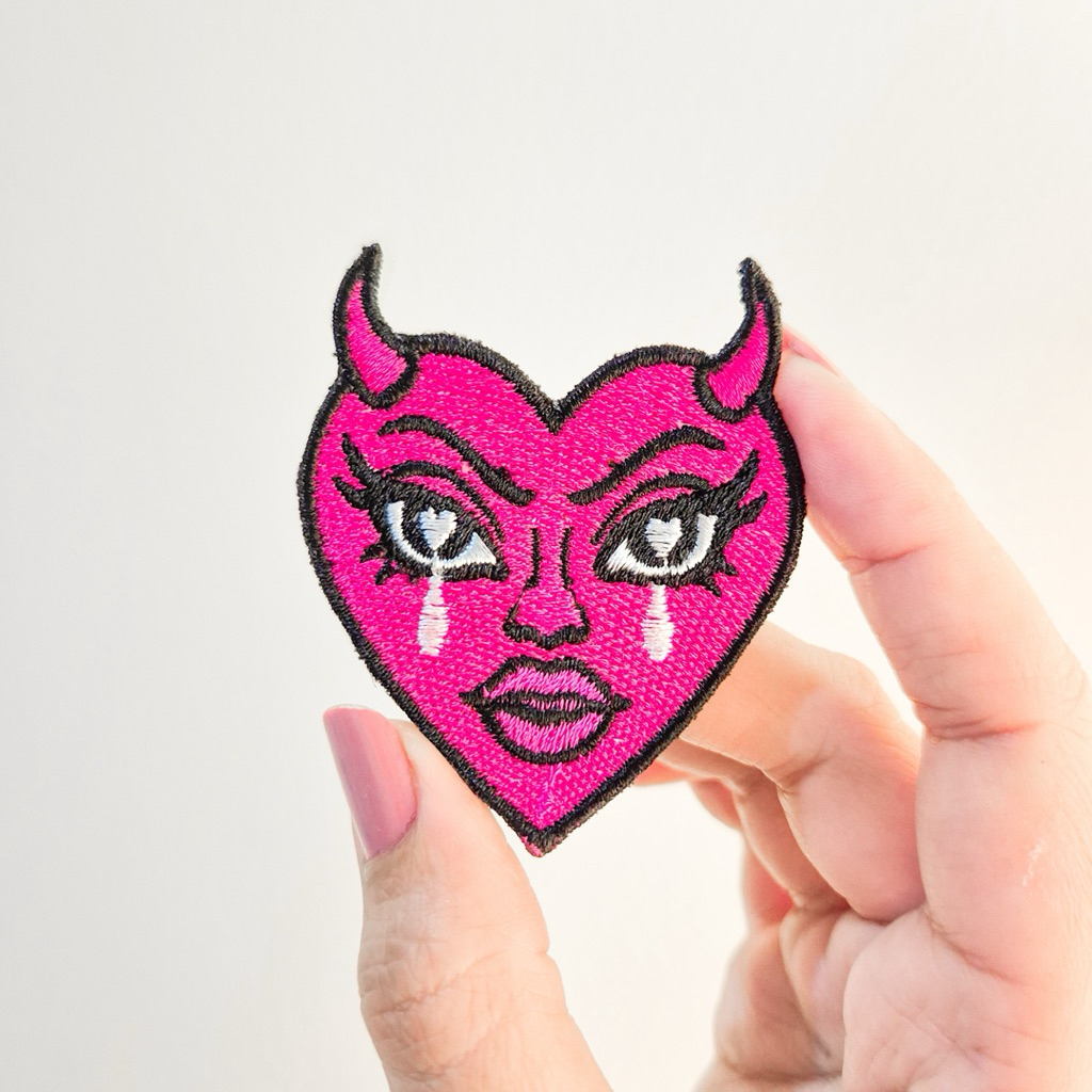 SAD LOVE EMBROIDERY PATCH VALENTINE'S/ DEVIL HORN BADGE EMBROIDERY ...