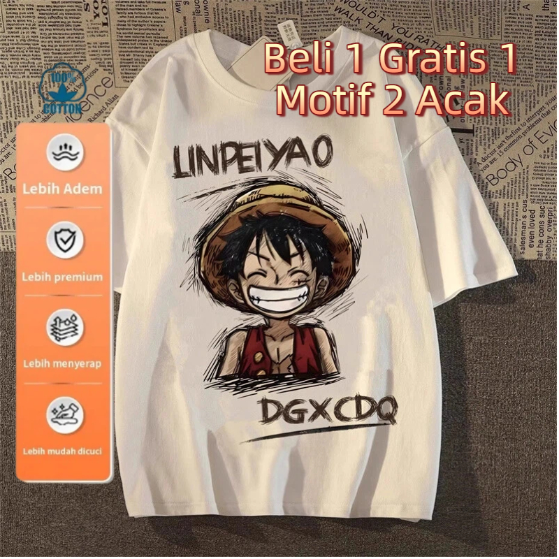 KATUN Cute and Retro Luffy One Piece Design Korean Unisex T-Shirt 100% ...