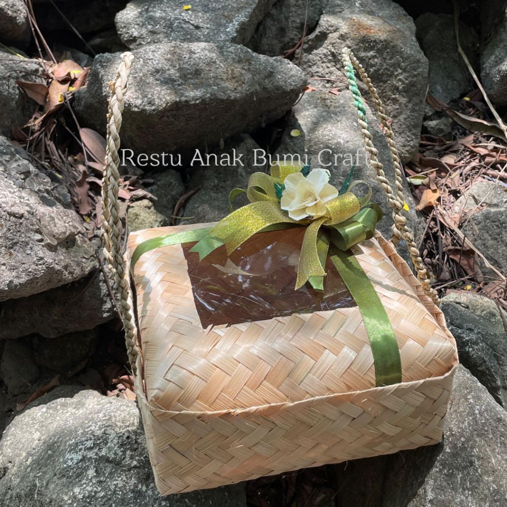 HIJAU Besek cangting mica rope free green ribbon free cardboard packing ...