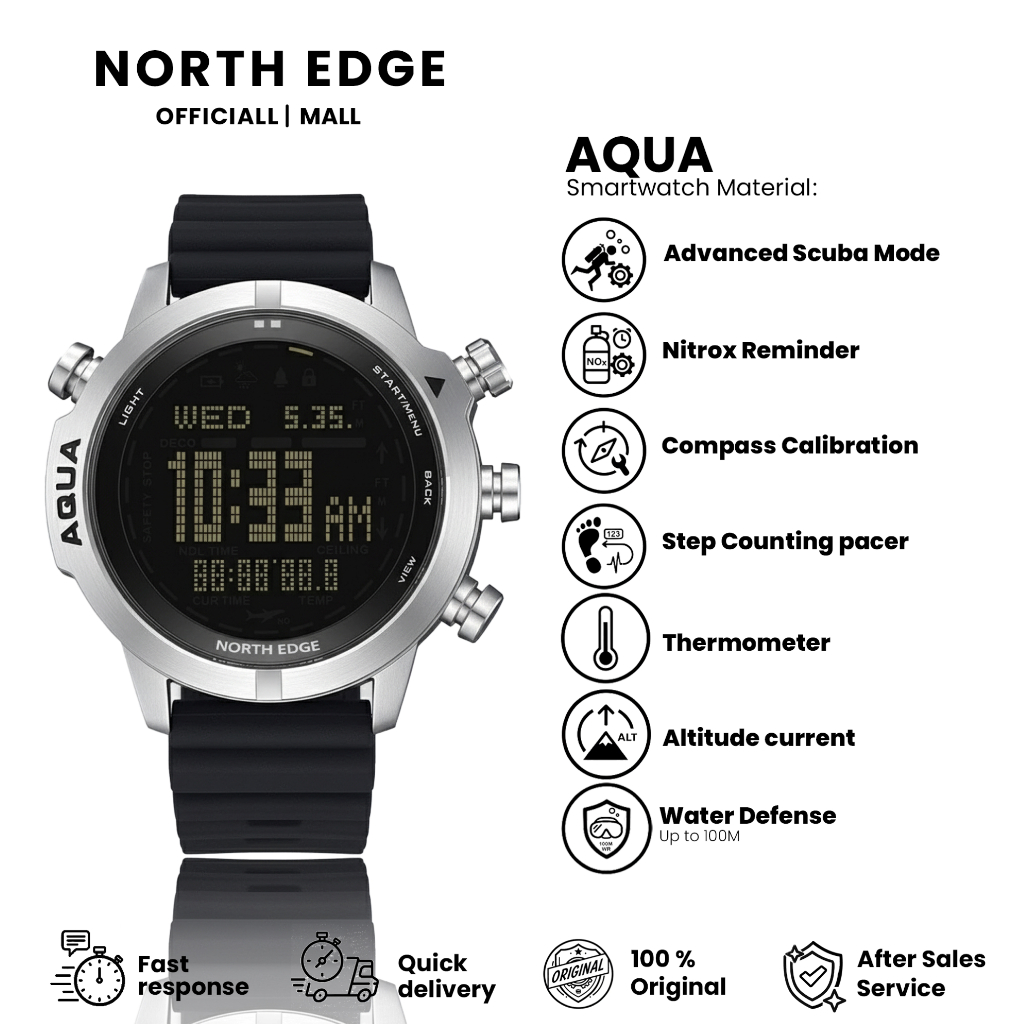 NORTH EDGE AQUA MEN'S PROFESSIONAL DIVING COMPUTER WWATCH SCUBA DIVING ...