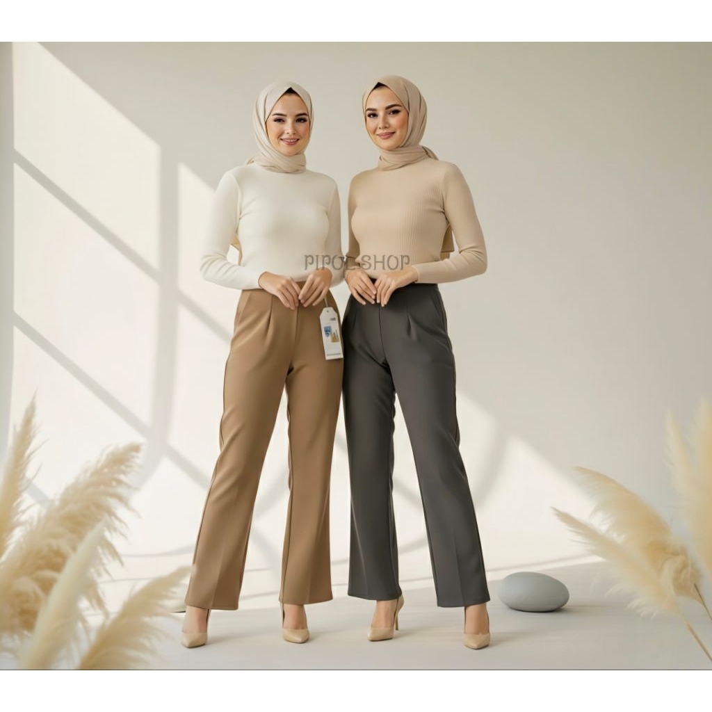 Women's jumbo fit and flare cutbray pants, high waist, stretch knit ...