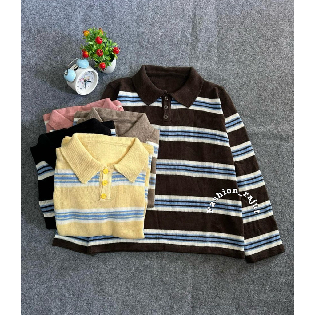 Clea Knitwear Wangki Stripe|Women's Knit Tops | Shopee Singapore
