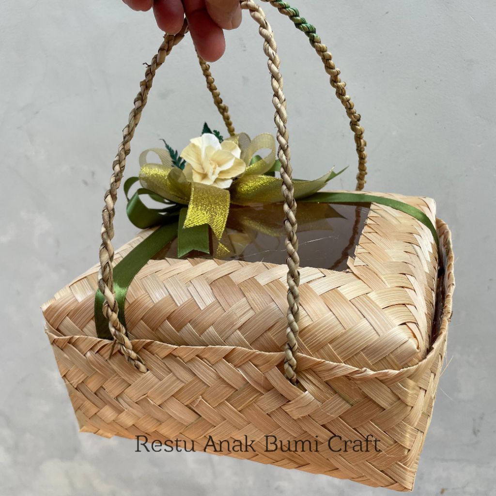 HIJAU Besek cangting mica rope free green ribbon free cardboard packing ...