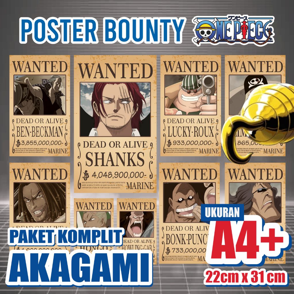Bounty Akagami Shanks One Piece Wanted Poster Complete Package 1 Crew ...