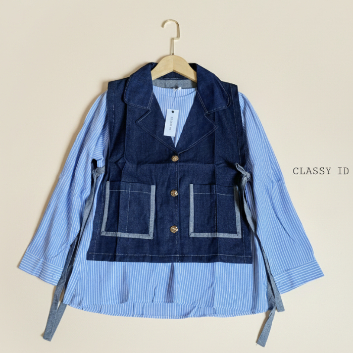 CLASSY ID - Alessia 2-in-1 Premium Denim Vest Set Versatile Anti-Hot ...