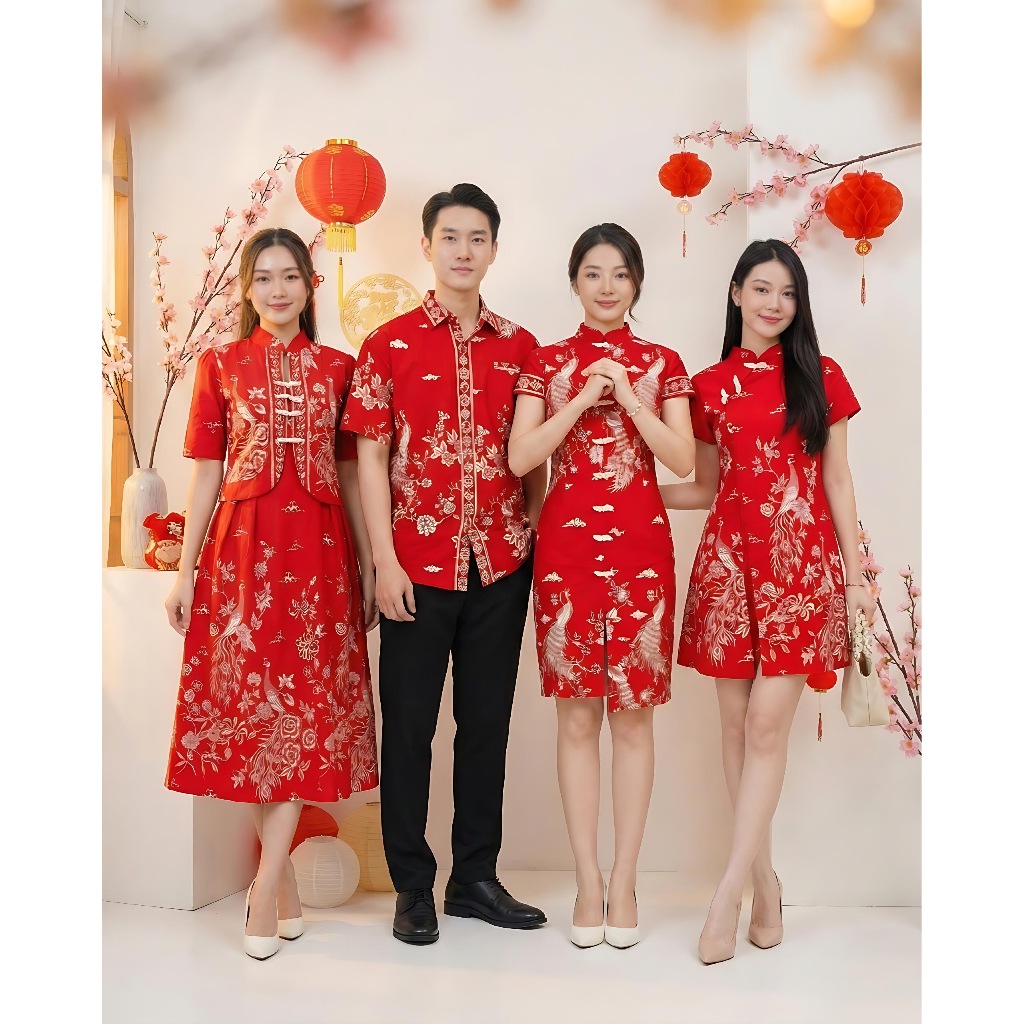 MERAH Red Chinese New Year Couple Batik Batik Uniform/ Cheongsam Batik ...