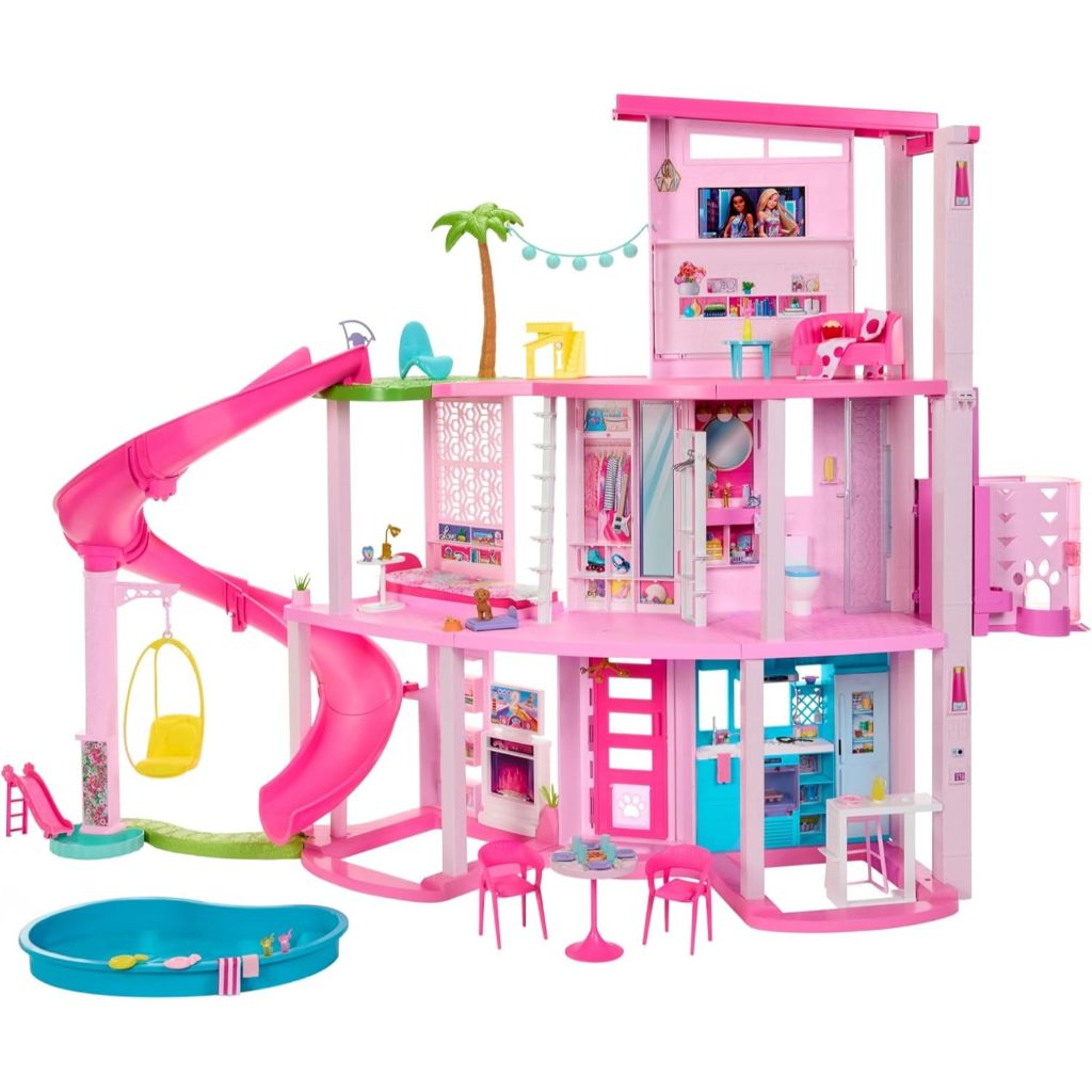 BARBIE DREAMHOUSE, POOL PARTY DOLL HOUSE WITH 75+ PIECES AND 3-STORY ...