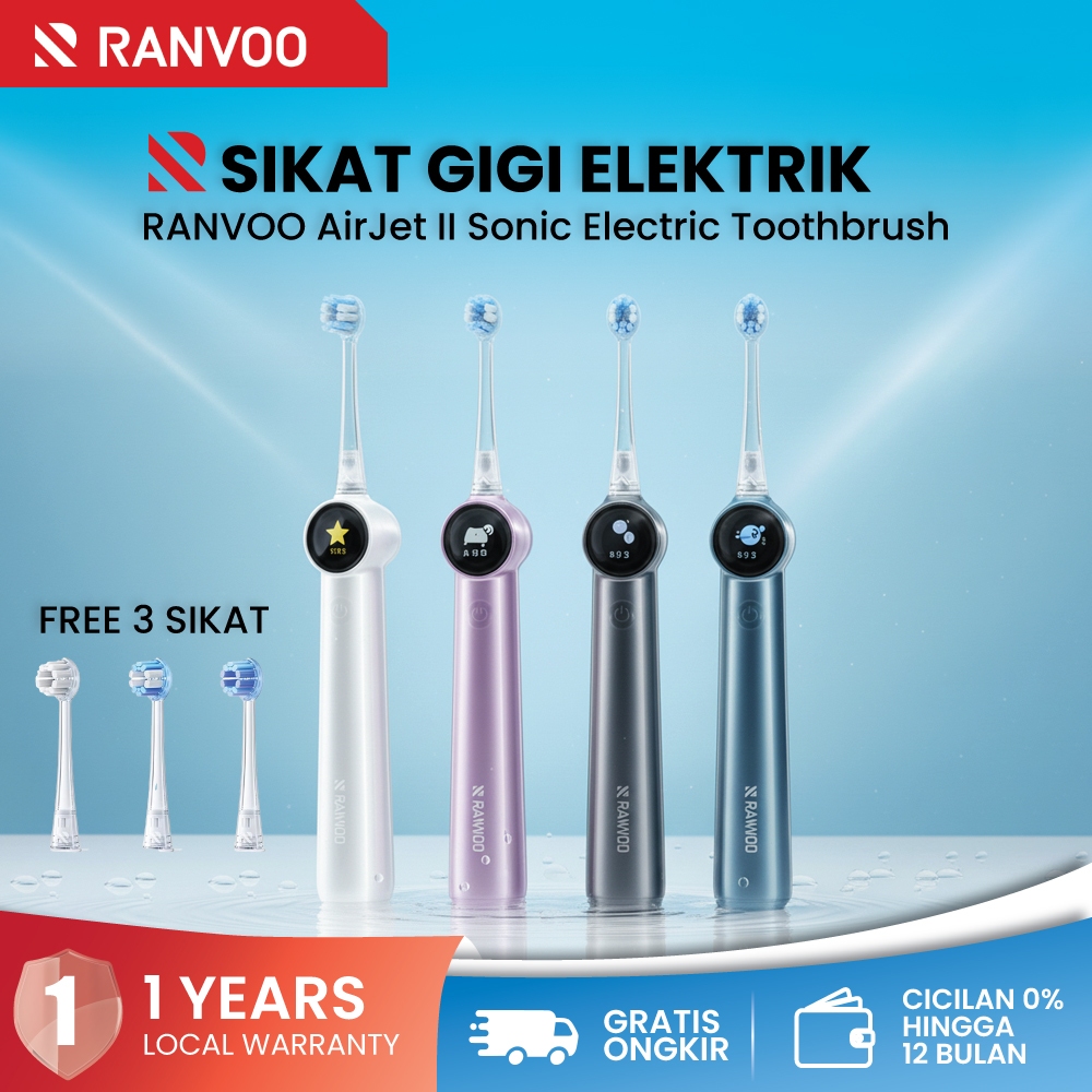 RANVOO AirJet II Sonic Electric Toothbrush, 100% Plaque Removal, White ...