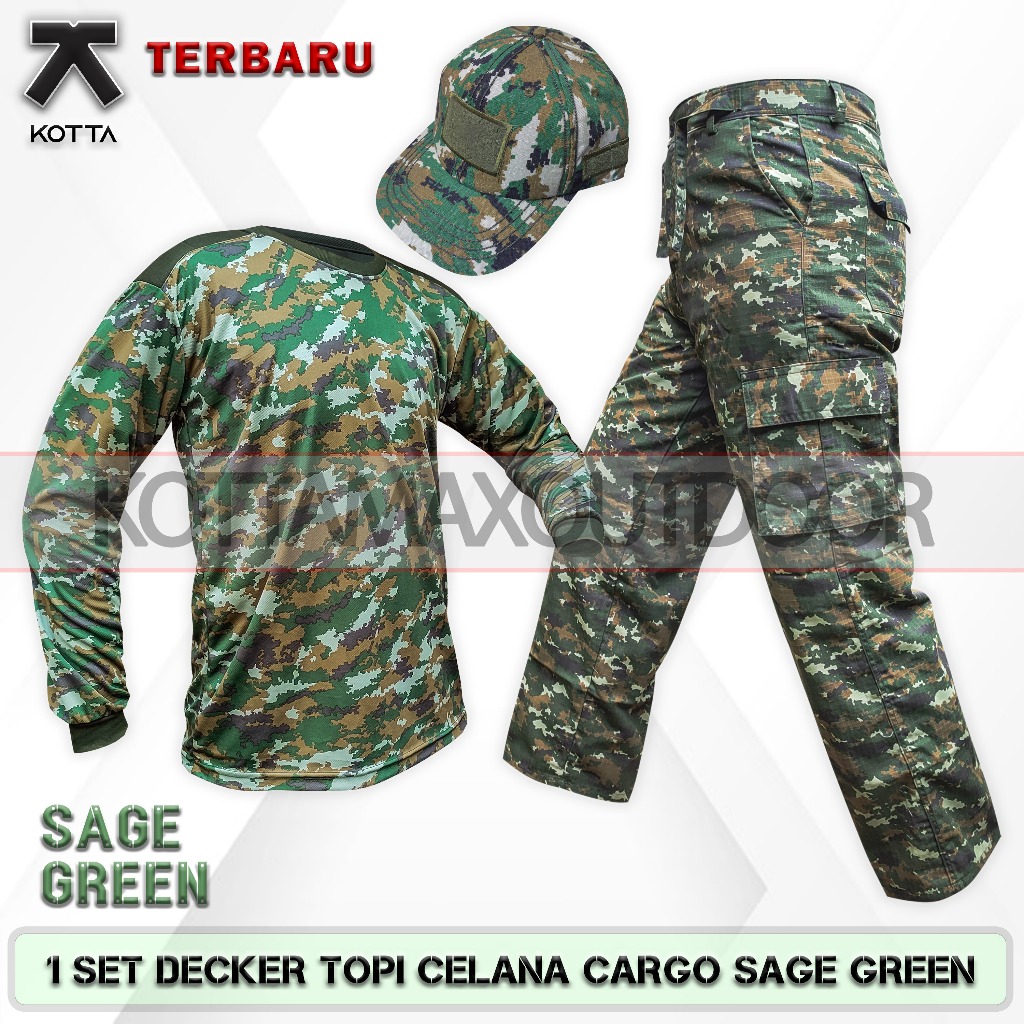 Green Sage Camouflage Foam Decker T-Shirt Set, Latest TNI Sage Green ...