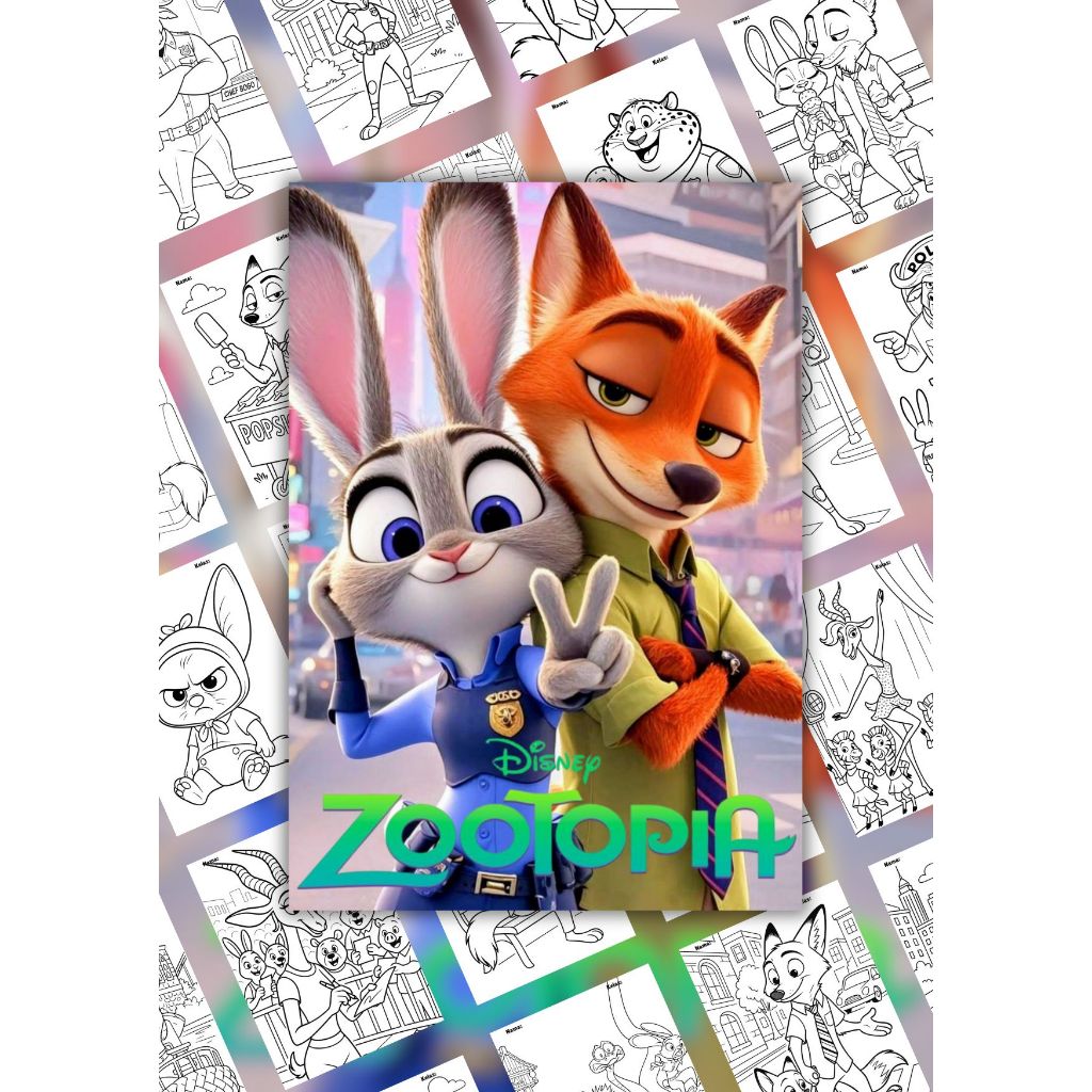 Zootopia Theme Children's Coloring Sheets - 25 Pages A4 A5 80 Gsm ...
