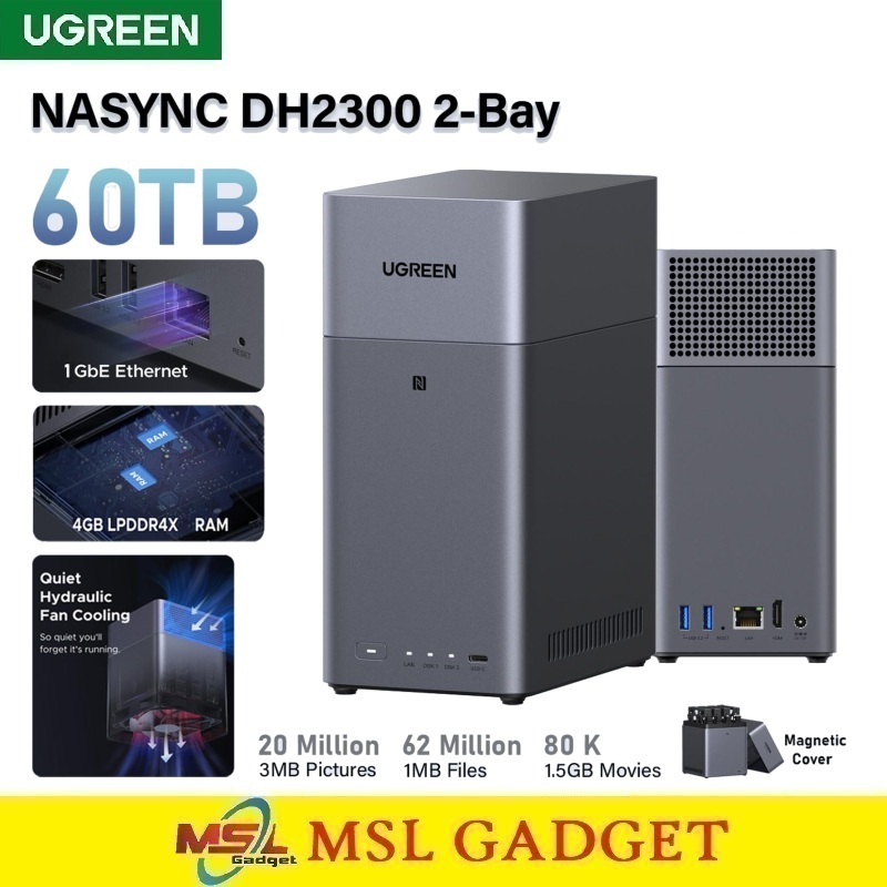UGREEN NASync DH2300 NAS Server 2 Bay 60TB RAM 4GB With Network HDMI ...