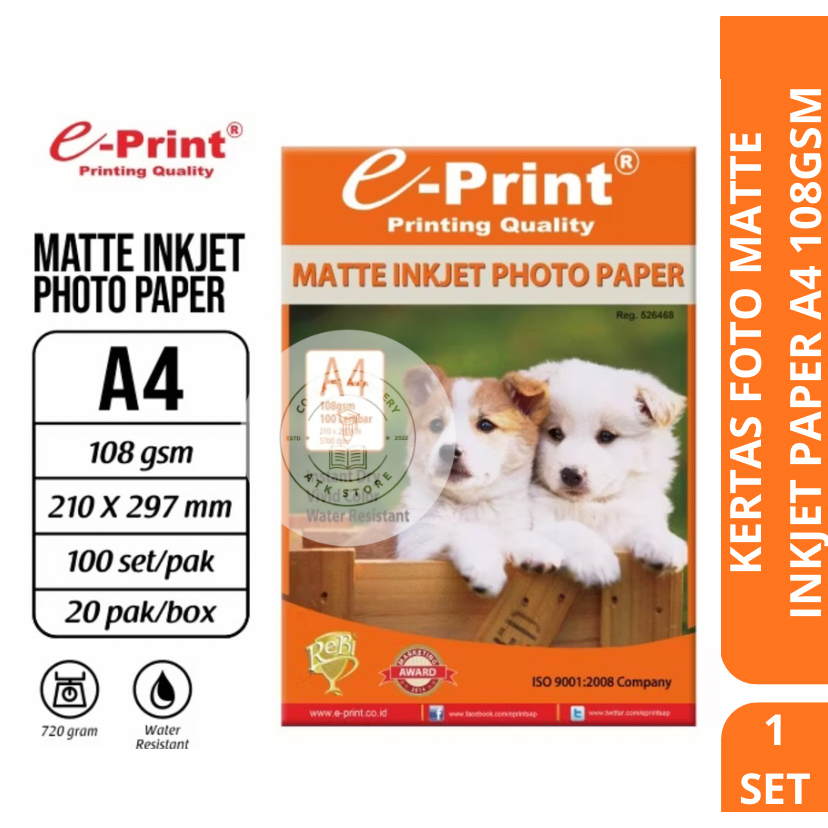 [1 PACK] Matte Inkjet Photo Paper 108 Gsm Thick A4 Size Contents 100 ...
