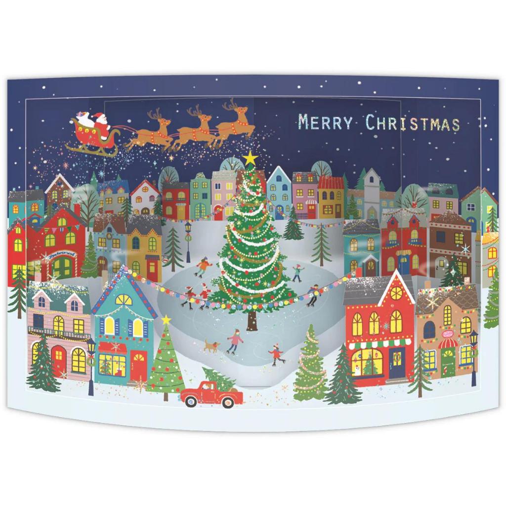 GREETING CARD- HALLMARK -CURVED CHRISTMAS TOWN- CHRISTMAS CARD - 3D- JP ...