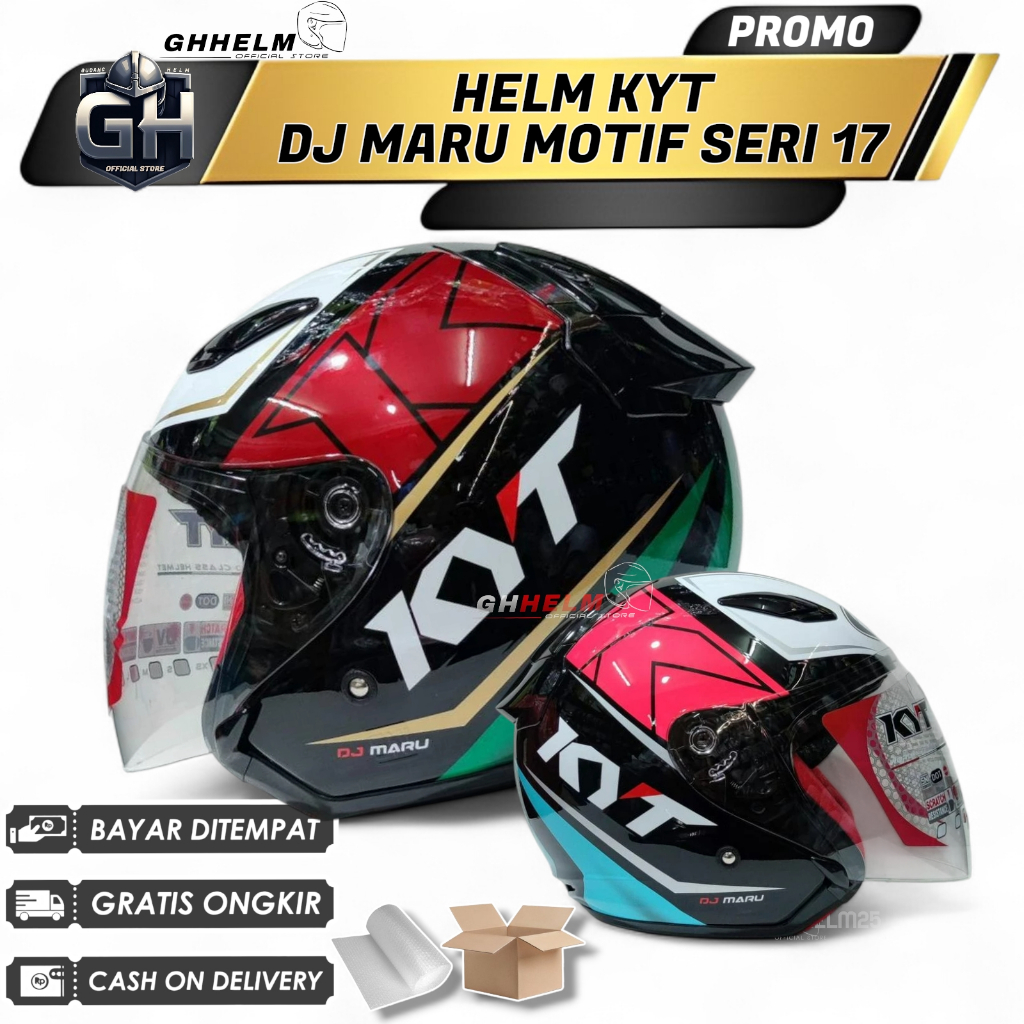 KYT DJ MARU HELMET MOTIF SERIES 17 BLACK GREEN ORIGINAL SNI DOT ...