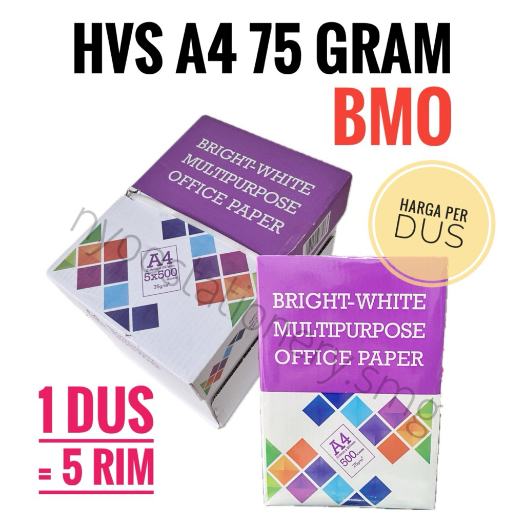 (1 BOX = 5 RIM) HVS PHOTOCOPY PAPER A4 75 GRAM BMO BRIGHT MULTIPURPOSE ...