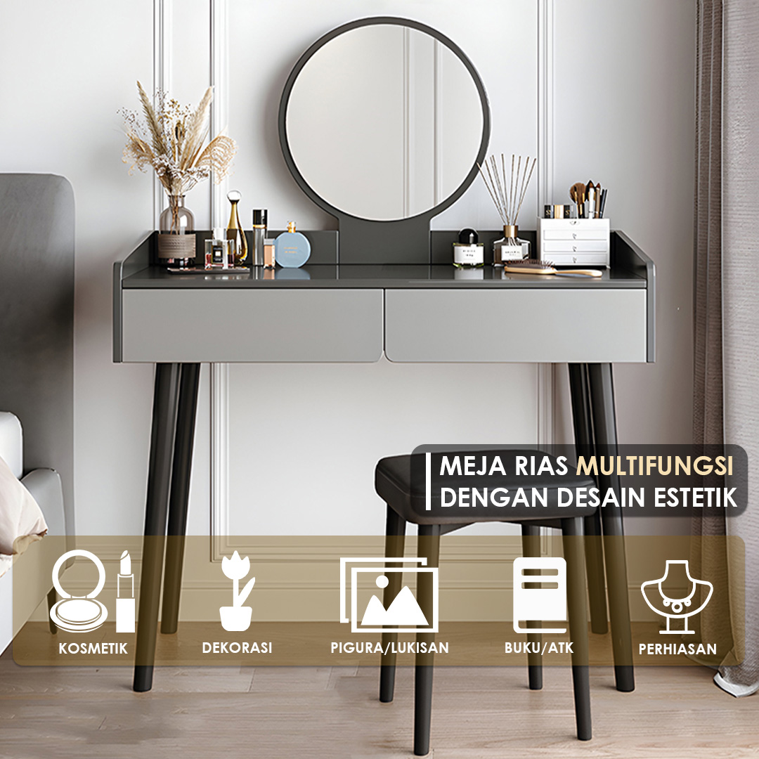KUKAHOME Aesthetic Dressing Table Minimalist Dressing Table Round ...