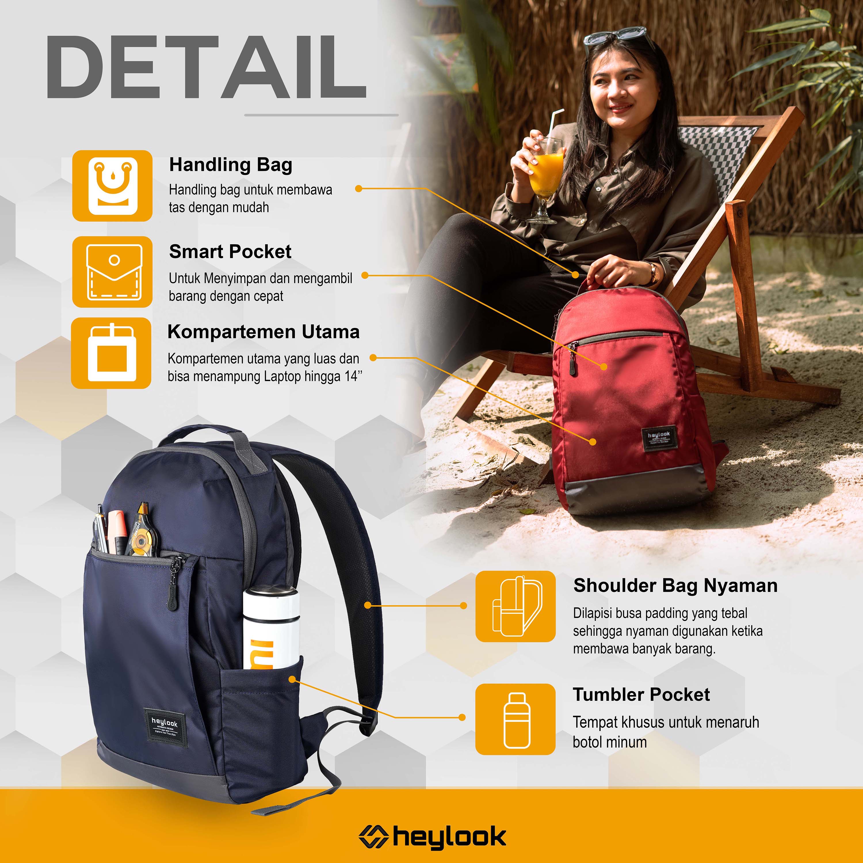 HEYLOOK Official - (Free Raincover) Backpack LEXA Women's Laptop ...