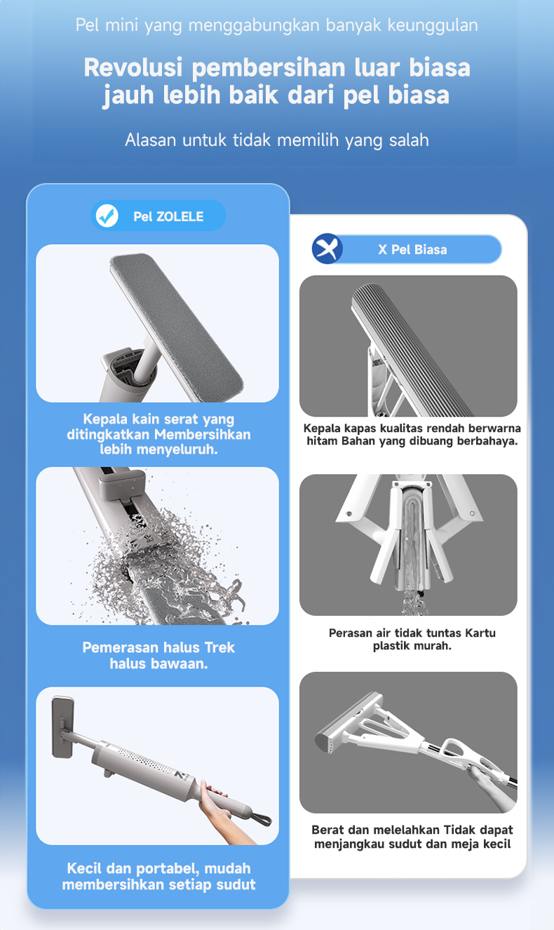 Zolele DM01 mini mop Hands-free kitchen and bathroom table mop Handheld multifunctional flat mop ...