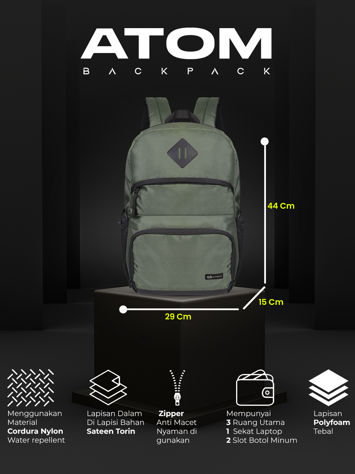 Buffback - Nylon Backpack - Atom | Men's/Women's Backpacks | Shopee ...