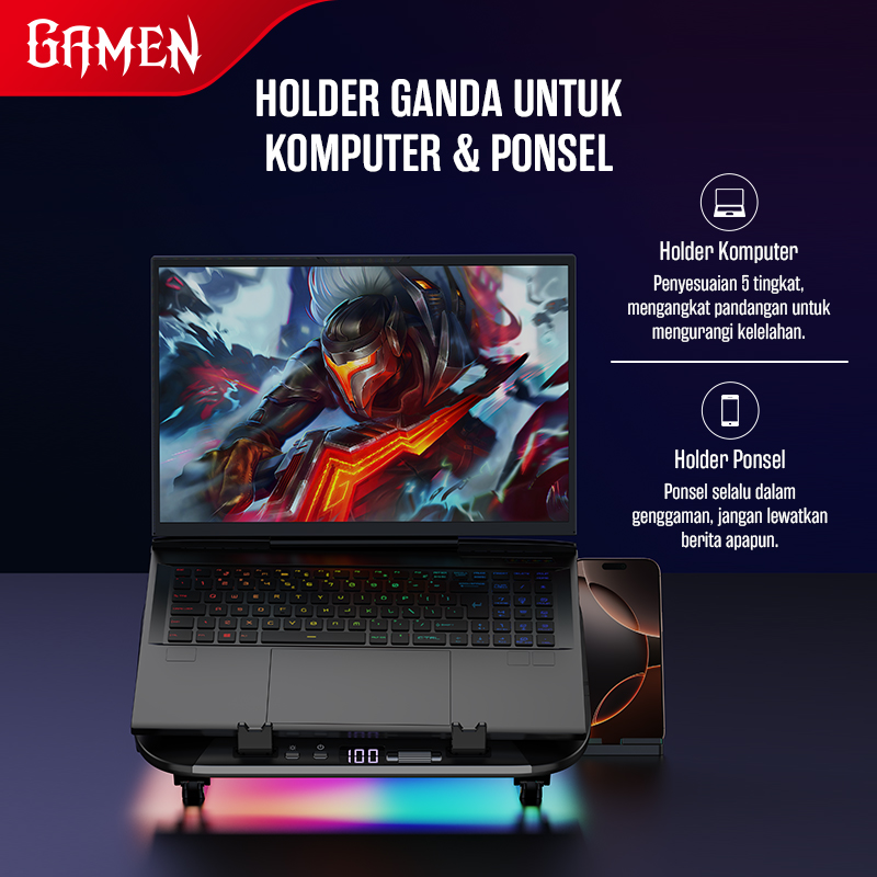 GAMEN Cooling Pad Laptop Gaming Fan 2 Core Turbo 100 Level Wind Speed ...