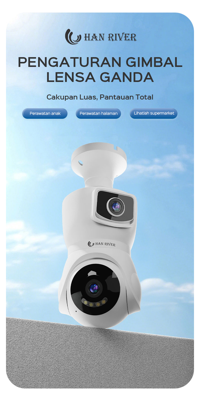 HAN RIVER CCTV WIFI 3MP Camera Dual Lens 360 Night Vision Waterproof ...