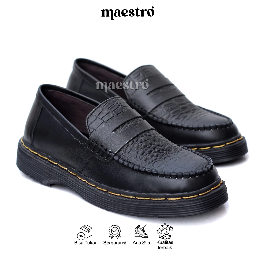 Docmart Formal Loafers, Men's Black Genuine Leather Work Shoes - MARK ...