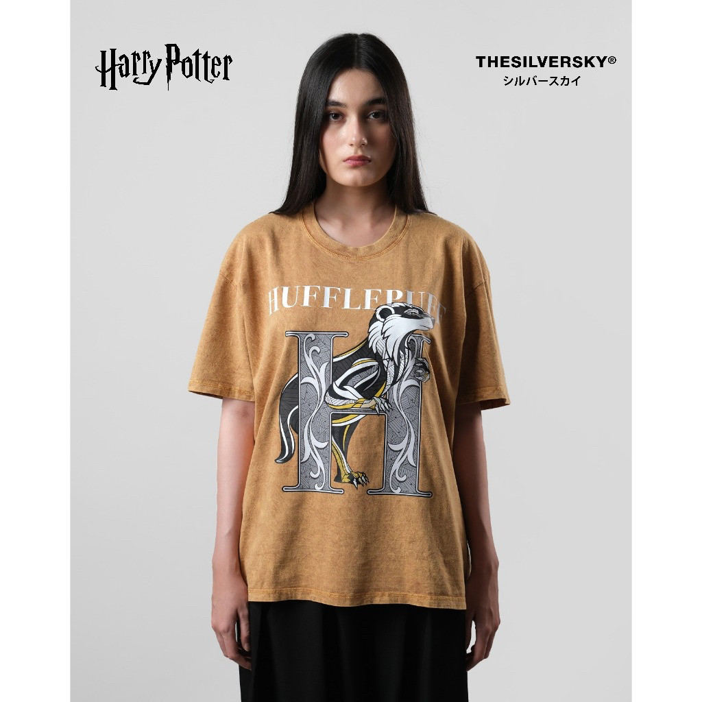 Thesilversky Hufflepuff Beige Oversized Washed T-shirt | Official Harry ...