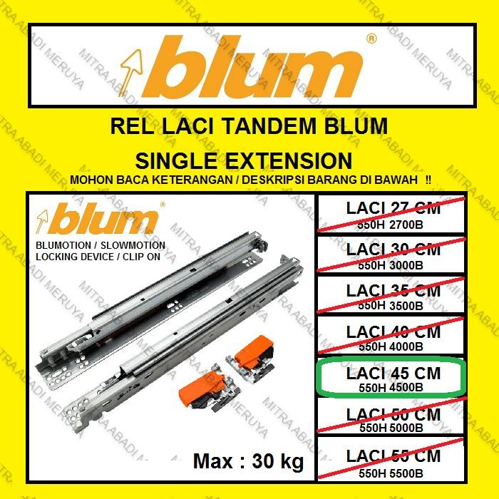 Top Rail Tandem BLUM 45 cm Single Extension Drawer Rail BLUM Rail ...