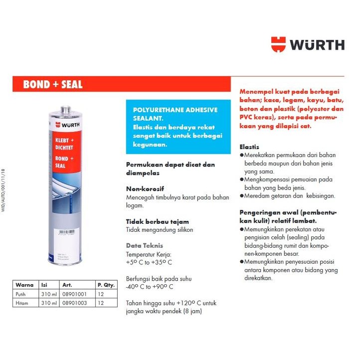 Wurth Bond + Seal Structural Adhesive Sealant - Multifunctional ...