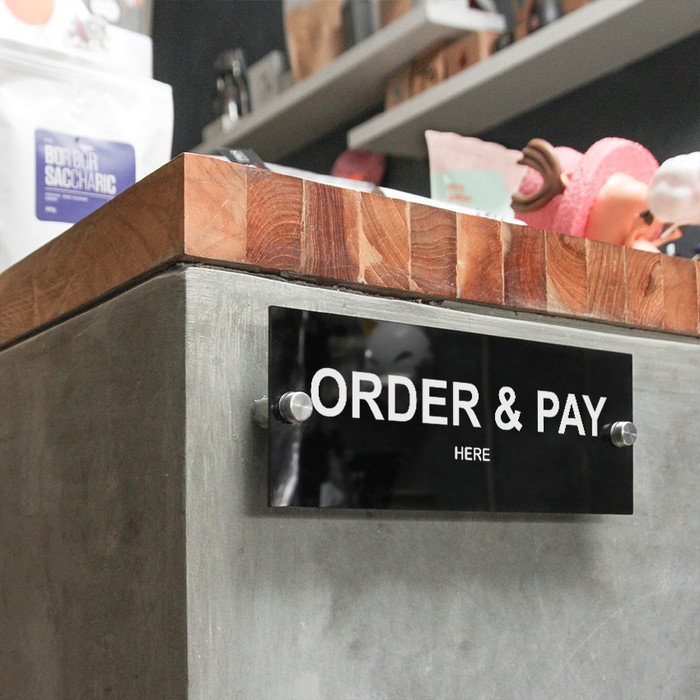 Top Order & Pay Here Sign Board - Black Acrylic 8x22 cm | Shopee Singapore